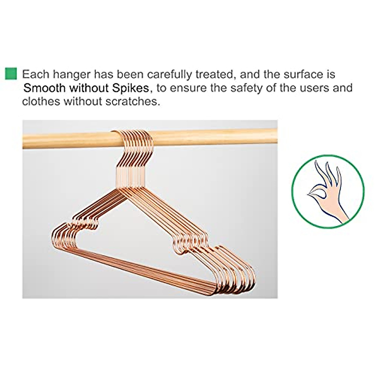 KOOBAY 16.5” Adult Rose Gold Shiny Metal Wire Shirts Coat Clothes Hangers, 30PACK, Clothes Storage Display