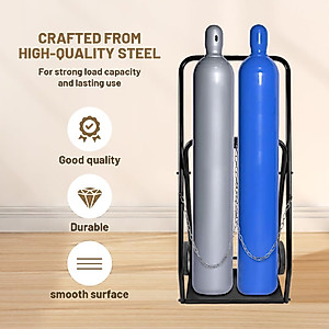 Yeeoy Dual Welding Cylinder Cart, Heavy Duty Torch Cart with Rubber Wheels Safety Chains, Large Oxygen Bottle Acetylen Tank Hand Truck, Black