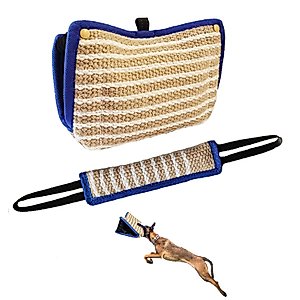 Durable Jute Dog Bite Wedge+Dog Bite Tug Toy,Dog Bite Pillow,Durable Hard Jute Fabric,Suitable for Medium to Large Dogs,Dog Toys,K9,Dog Bite Sleeves (Blue)