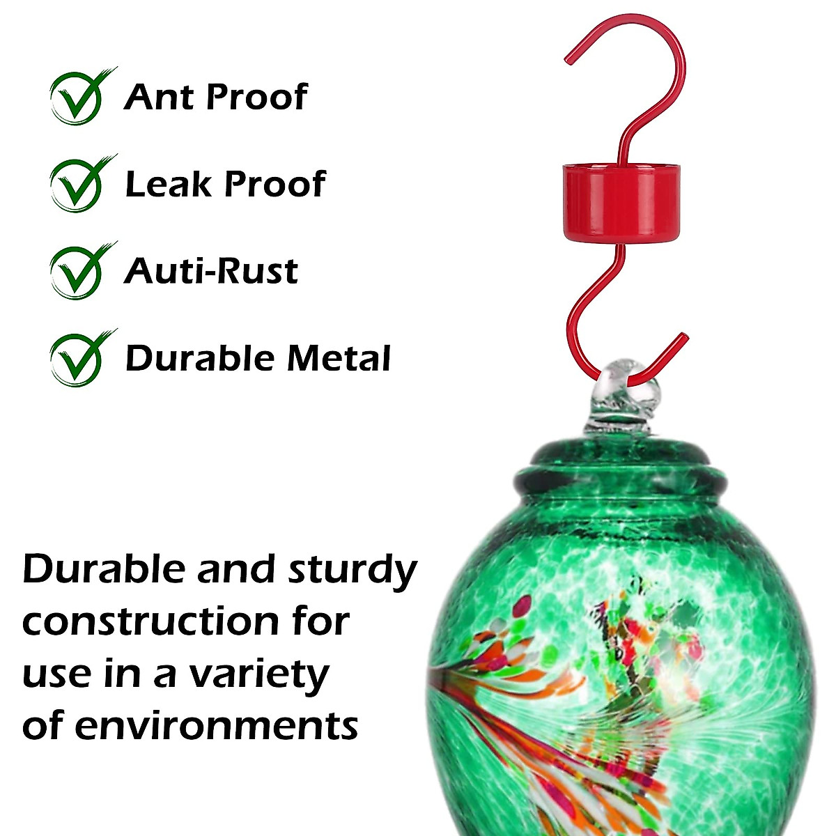 Metal Ant Moat for Hummingbird Feeders, Red Hummingbird Feeder Ant Guard, 3 Hooks with 3 Brushes