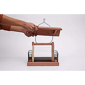Solution4Patio Homes Garden USA Cedar Bird Feeder Wildbird Essentials Handmade Wooden Outdoor Ranch Patio Yard Tree Hanging with Double Plastic Window and Double Suet Holder Cages Combination #G-8534