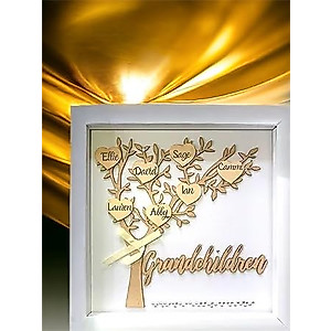 Tasse Verre 12x12 Grandchildren Shadow Box Kit - Family Tree Gift for Grandparents Grandma Grandpa with 7 Hearts and 40 Gems. Gift for Grandparents Grandchild Grandkid Nana Mimi Mothers Day