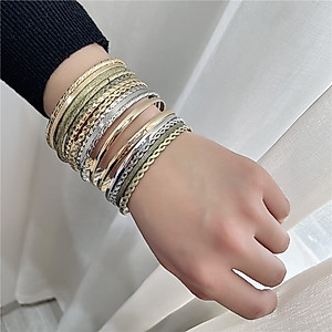 RINTOLER 16Pcs Gold Bangle Bracelets for Women - Multi Layer Stackable Textured Bracelets Boho Jewelrys Set.