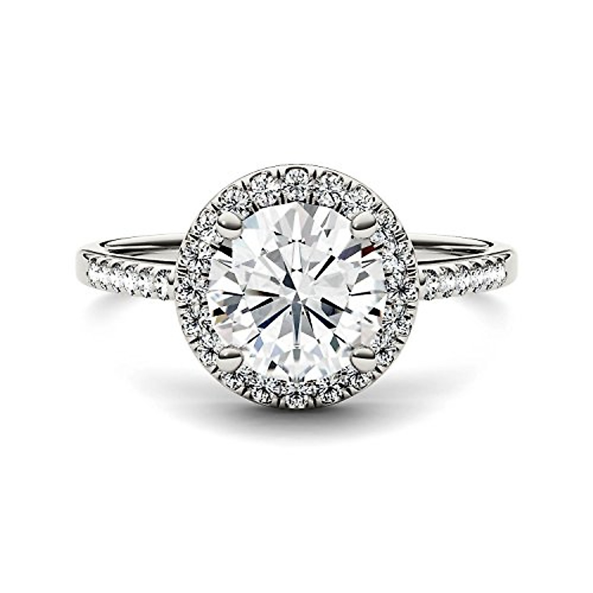 Charles & Colvard Created Moissanite 7.5mm Round Cut Engagement Ring for Women | 1.82 cttw DEW | Lab Grown | Solid 14K White Gold with Rhodium | Size 6