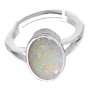 LMDPRAJAPATIS 11.50 Carat Natural Certified White Ethopian Opal Astrological Purpose Loose Gemstone Silver Adjustable Ring for Women and Men