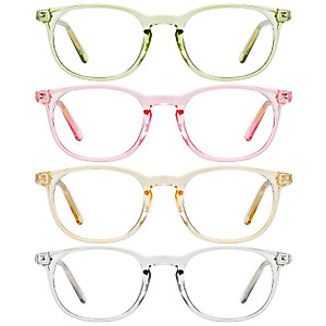 KSSESSE 4 Pack Blue Light Blocking Reading Glasses for Women Men Oval Eyeglasses Readers with Spring Hinge
