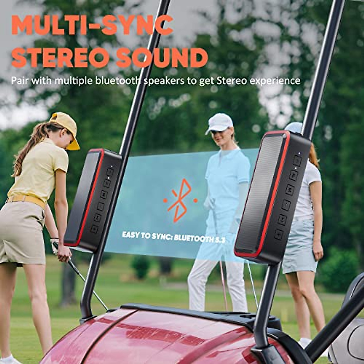 CHIFENCHY Portable Golf Speaker with Bass,Magnetic Golf Cart Bluetooth Speaker,IPX7 Waterproof,Multi-Sync Stereo,30W,24H Playtime,Golf Accessories for Men,Wireless Speaker with Mount,Golf Gifts