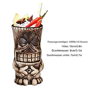chongjian (450ML) Tiki Mugs Cocktail,Ceramic Tiki Mug for Exotic Cocktail Glasses,Tiki Bar Professional Hawaiian Party Barware - Great Home Bar Present idea