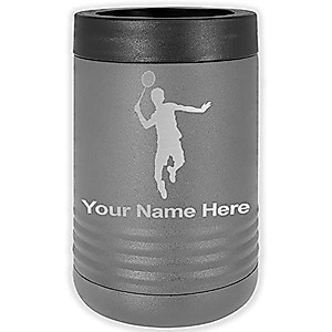 LaserGram Double Wall Insulated Beverage Can Holder, Badminton Player, Personalized Engraving Included (Standard Can, Gray)