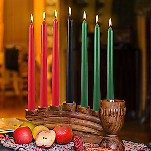 Set of 14 Kwanzaa Taper Candles, 6 Red, 6 Green, 2 Black Mishumaa Saba Candle Set, 10 Inch Dripless Tall Candle Stick for Kwanzaa, 7-7.5 Hour Burn Time