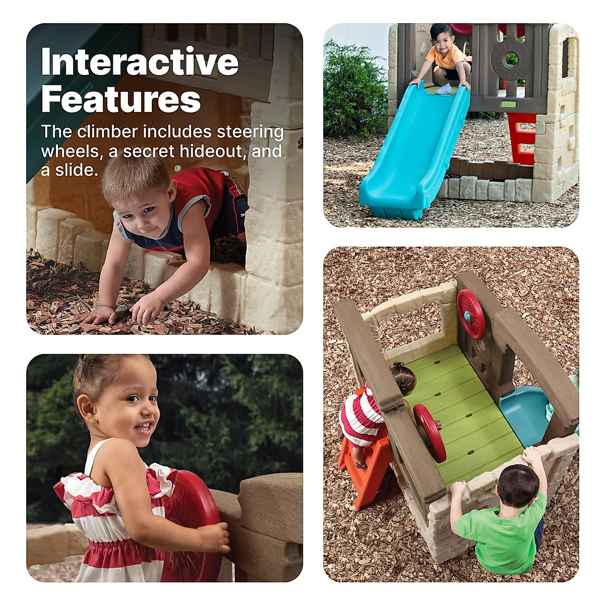 Step2 Naturally Playful Woodland Climber, Kids Outdoor Playset, Backyard Playground Set, Slide, Rock Climbing, Outside Jungle Gym, For Toddlers 2-6 Years Old