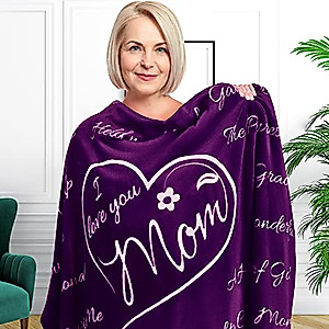 Gifts for Mom, Mom Blanket from Daughter, Mom Gifts, Mothers Day Gifts from Daughter, Gifts for Anniversary Mom Birthday Gifts, I Love You Mom Blanket, Throw Blanket 65" × 50" (Purple)