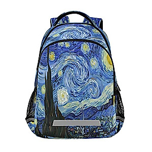 Caikeny Vincent Van Gogh Backpacks Travel Laptop The Starry Night School Backpack Computer Book Bag for Kids Men Women Outdoor Hiking Camping