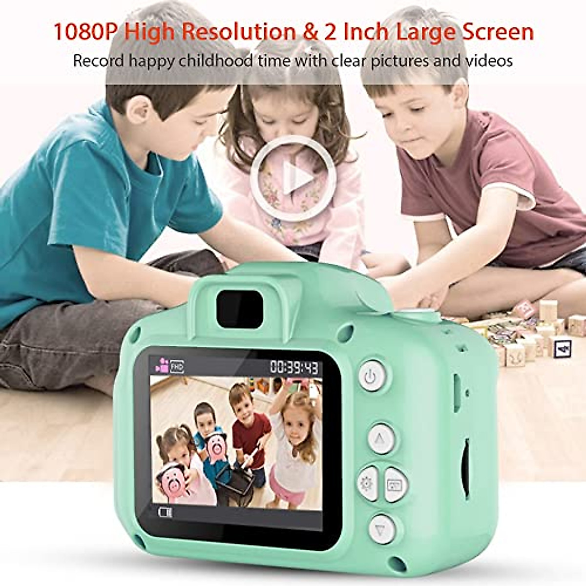 dsfen 1080P High Resolution Kids Digital Camera Mini Video Camcorder with 13 Mega Pixels 2 Inch Large IPS Display Screen for Boys Girls