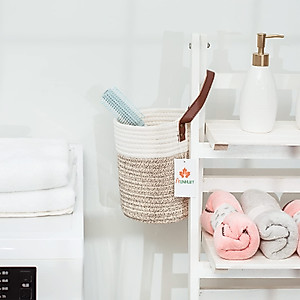 Hanging Storage Baskets Set of 2 For Wall/Door/Garage/Cabinets/Closet Organizer 6.7"x7.9" Small Woven Cotton Rope Basket with Leather Handle Home Décor for Plants