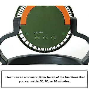 SPICE OF LIFE Circulaire Camping Fan with LED Ring Light - Khaki - 4000 mAh Battery, USB Rechargeable, Magnetic Remote, Auto Timer, Hanging Tent Hook, Removable and Washable Fan Cover