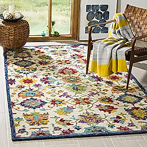SAFAVIEH Aspen Collection 5' x 8' Ivory/Blue APN509A Handmade Boho Wool Area Rug