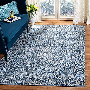 SAFAVIEH Brentwood Collection 8' x 10' Navy / Light Grey BNT860M Floral Damask Ogee Trellis Non-Shedding Living Room Bedroom Dining Home Office Area Rug
