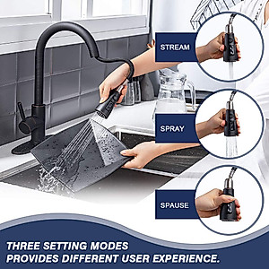 WEWE Oil Rubbed Bronze Kitchen Faucet with Pull Down Sprayer, 360 Degree Rotation, 24" Pull Out Hose, 3-Mode Setting, Easy Installation