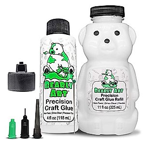 Bearly Art Precision Craft Glue -The Bundle - 4fl oz and 11fl oz Refill Bear - Tip Kit Included - Wrinkle Resistant - Flexible and Crack Resistant - Strong Hold Adhesive - Made in USA