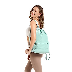 BAVELOE Drawstring Backpack with Wet Pocket Gym Backpack Water-Resistant Cinch String Bag Beach Swim for Women Men（Mint Green）