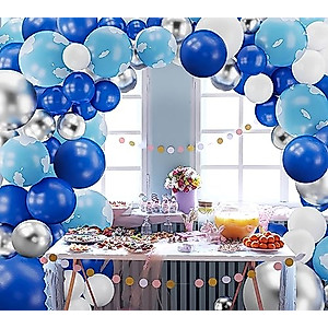 Sky Blue Cloud Balloon Arch Garland Kit-143Pcs Blue Balloon Silver Balloons White Balloon for Baby Shower Summer Party Birthday Father's Day Gender Reveal Decoration