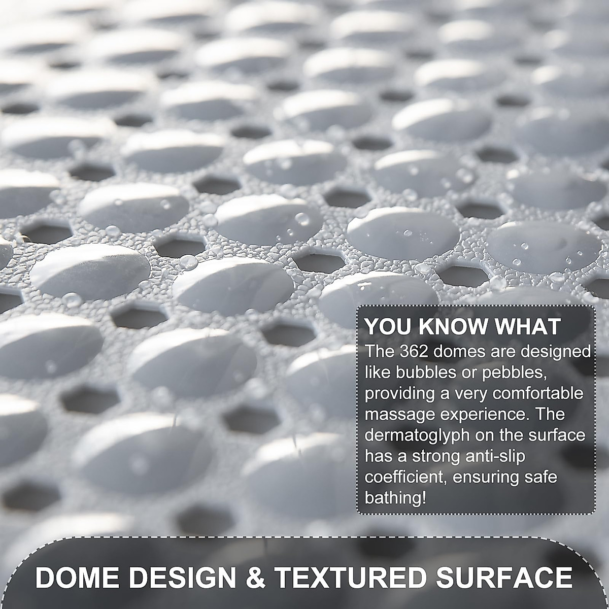 TEESHLY Bath Tub and Shower Mats, Non-Slip 40 x 16 Inch Extra Long Bath Mat, Machine Washable Bathtub Mat with Drain Holes, Suction Cups for Bathroom, Gray