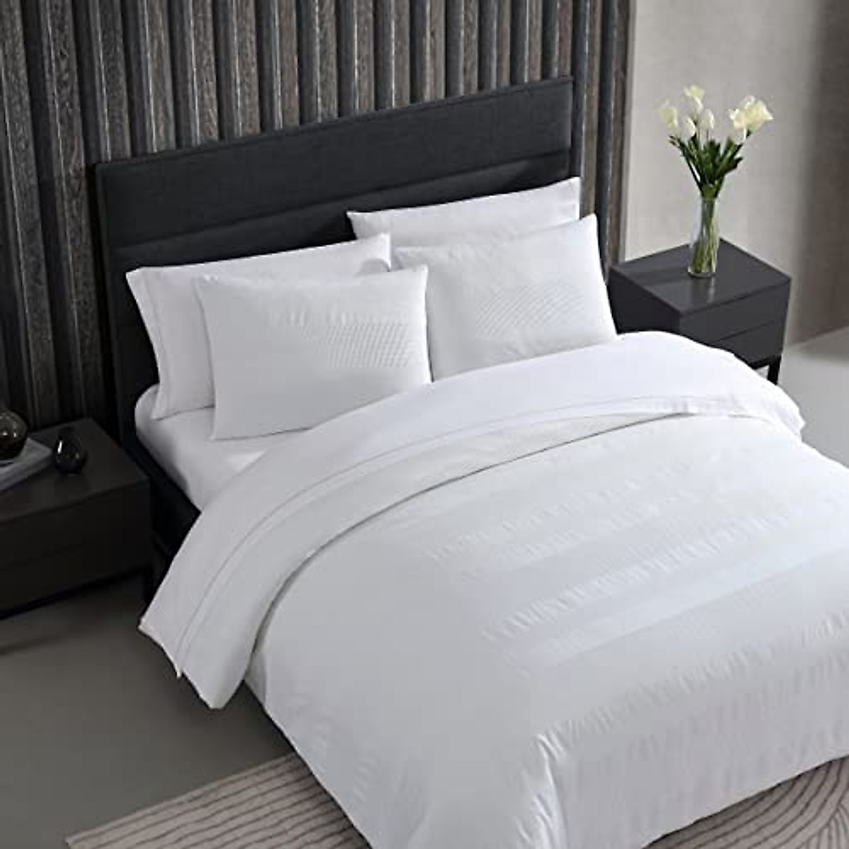 Vera Wang - King Duvet Cover Set, Luxury Cotton Bedding with Matching Shams, All Season Home Decor (Waffle Stripe White, King)