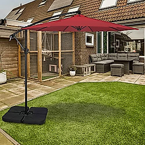 Simple Deluxe 10ft Offset Umbrella Cantilever Patio Hanging Umbrella Outdoor Market Umbrella with Crank & Cross Base Suitable for Garden, Lawn, backyard and Deck, Red