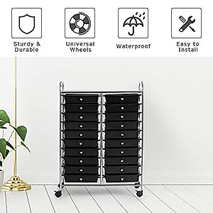 Giantex 20 Drawer Rolling Storage Cart Tools Scrapbook Paper Office School Organizer (25 x 15 x 35 Inch, Black)