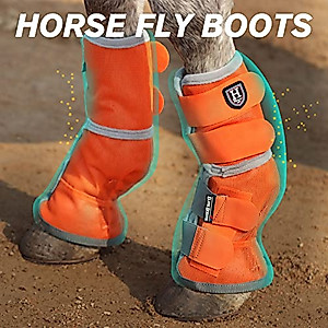 Harrison Howard Horse Fly Boots Perfect Contoured Fit Leg Guards Dense Mesh Boots with Ventilated Comfort Reliable Protection from Summer Elements Set of 4 Vibrant Orange L