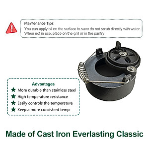 Quantfire Cast Iron Cap for Big Green Egg Dual Function Metal Top, Daisy Wheel Chimney Cap for Small/MiniMax Big Green Egg Accessories Replacement