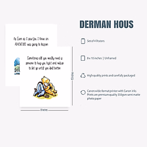 Winnie the Pooh Wall Decor – Unframed Set of 4 Prints, 8x10 Inch, Watercolour Nursery Wall Decor for Boys and Girls, Kids, Baby’s Nursery Decor Playroom Classic Pooh Bear Friends Piglet UNFRAMED