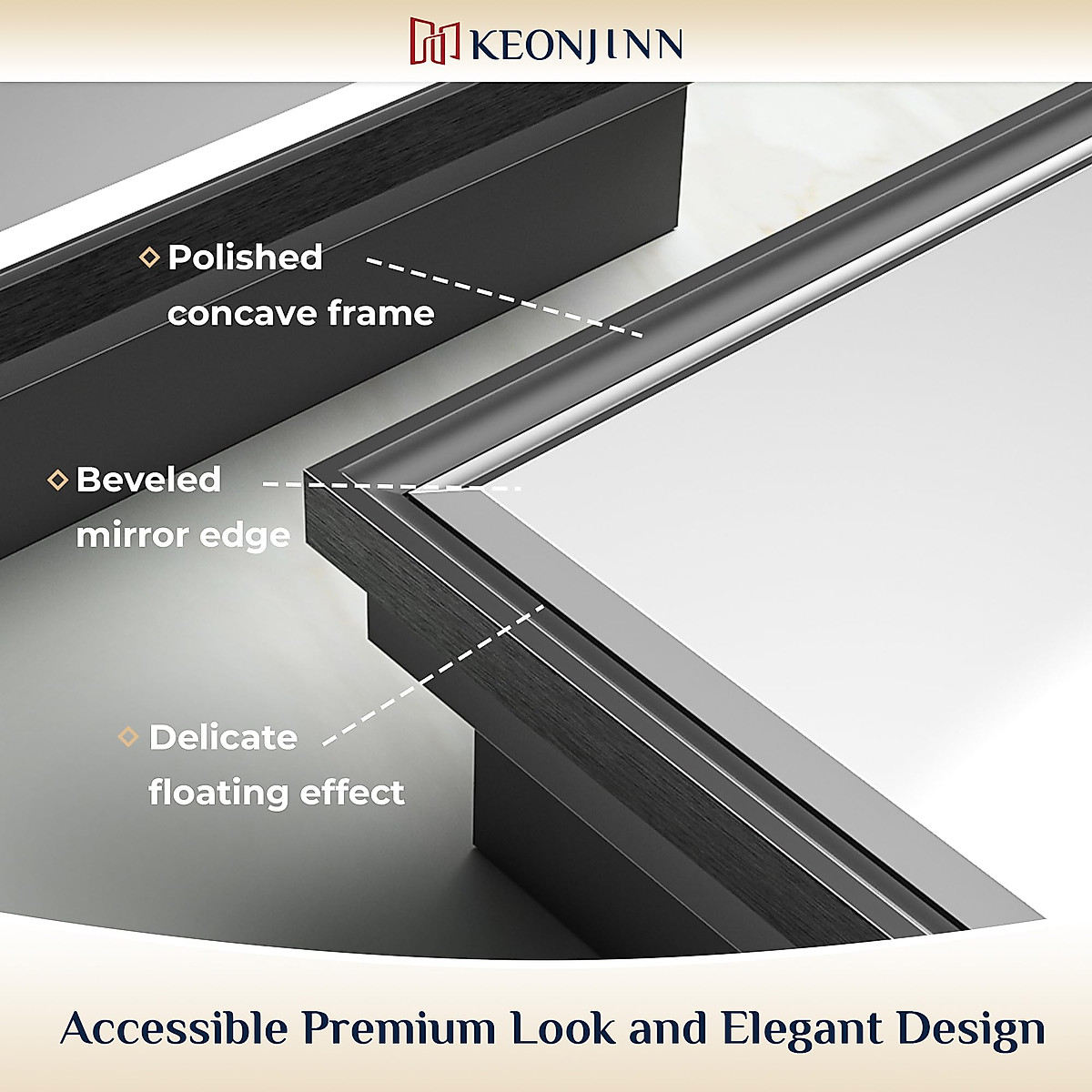 Keonjinn 21" x 27" Black Bathroom Medicine Cabinets with Mirror, Recessed or Surface Wall-Mounted Aluminum Alloy Metal Framed Beveled Mirror, Single Door Farmhouse Bathroom Mirror with Storage Cabinet