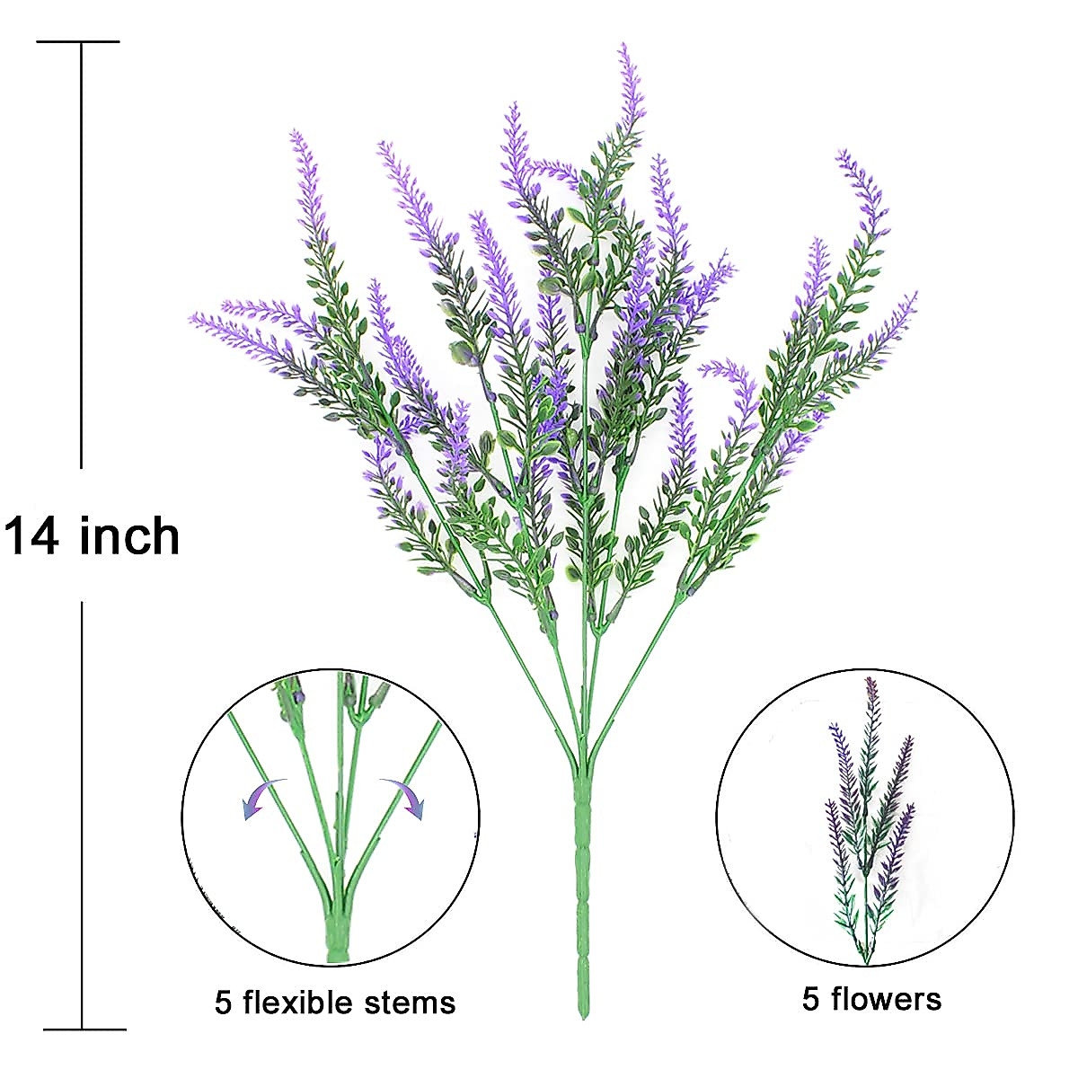 10 Bundles Artificial Lavender Flowers Outdoor Fake UV Resistant Shrubs Faux Plastic Plants for Indoor Outdoors Home Office Garden Porch Window Box Hanging Wedding Decorations