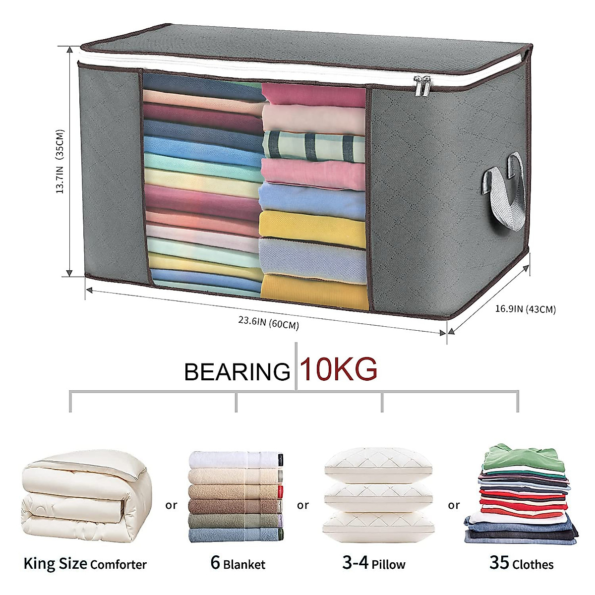 ZB.soar Enlarged Clothing Storage Bags,2Pcs 90L Thickened Storage Bags for Bedroom with Reinforced Handle Thick Fabric for Comforters, Blankets, Bedding, Foldable with Sturdy Zipper