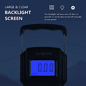 NUTRI FIT Luggage Scale Digital Suitcase Weighing Scale Portable for Travel, Handheld Fish Weight Scale with Hook for Fishing, 110lb/50kg as Traveler Gifts
