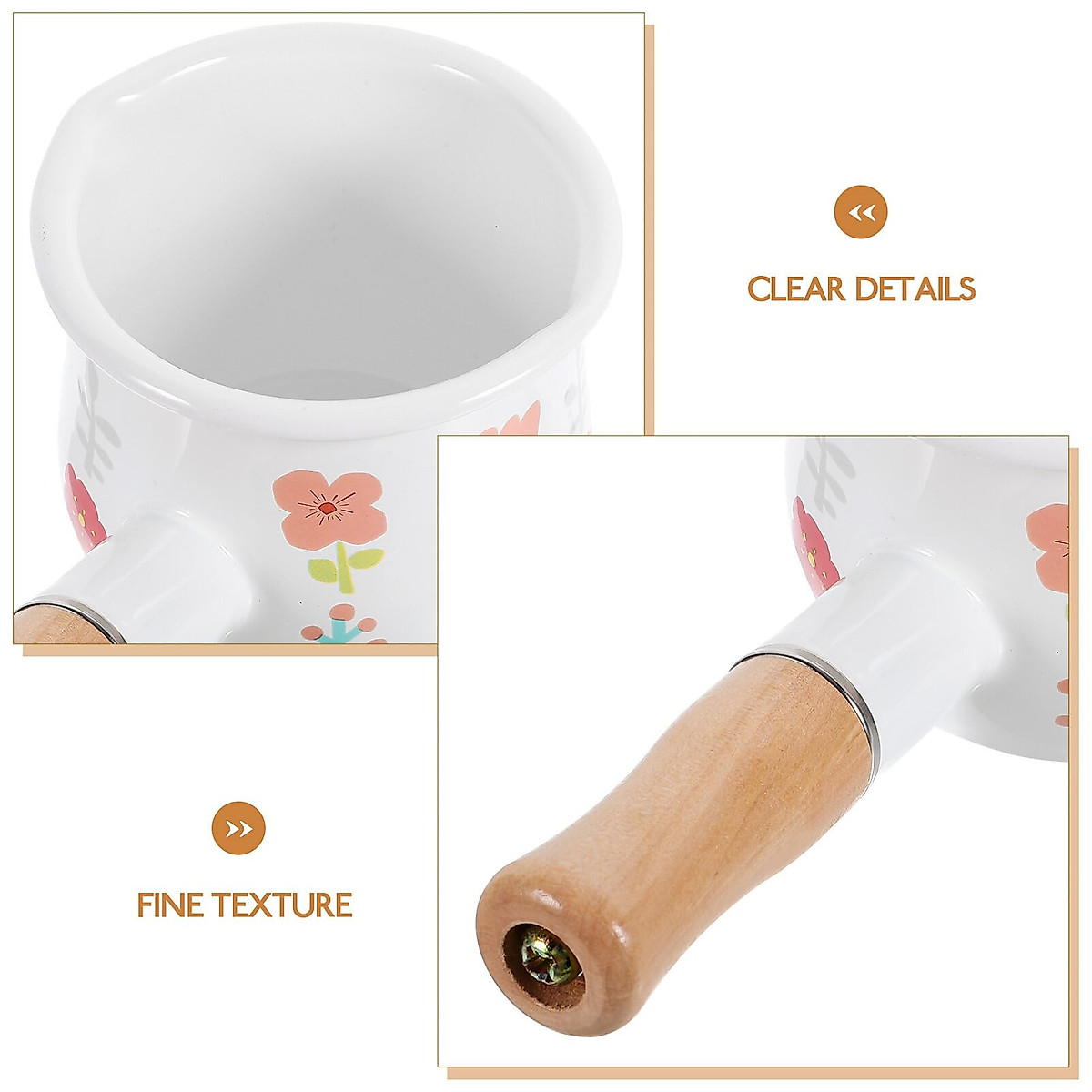 MAGICLULU Enamel Milk Pan, Mini Butter Warmer Milk Pot Enameled Saucepan Small Enamelware with Wooden Handle for Heating Milk Melting Butter Boiling Water