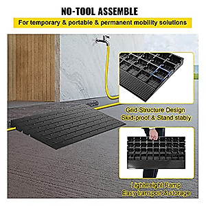 VEVOR Rubber Threshold Ramp, 3" Rise Threshold Ramp Doorway, 3 Channels Cord Cover Rubber Solid Threshold Ramp, Rubber Angled Entry Rated 2200 Lbs Load Capacity for Wheelchair and Scooter