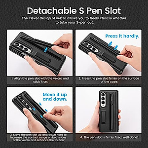 VEGO for Galaxy Z Fold 4 Case with S Pen Holder, Metal Kickstand Case with [Hinge Protection & Screen Protector], PU Leather Protective Case for Samsung Z Fold 4 5G 2022 New Released - Midnight Black