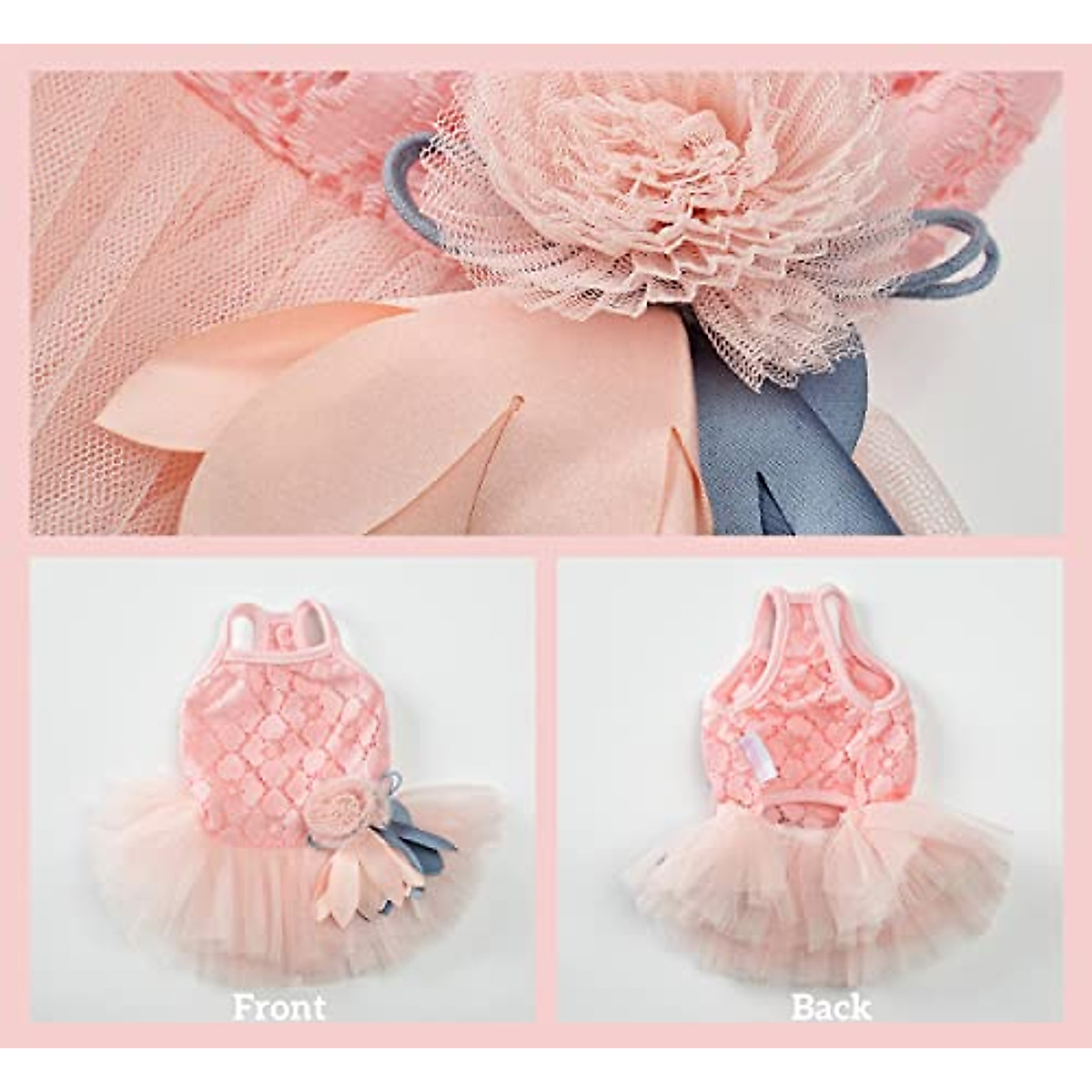 MSNFOASM 2Pack Dog Sweetie Flower Mesh Dress,Dog Lace Tutu Skirt Wedding Dress for Small Girl Dogs Cats（Pink&Green M）