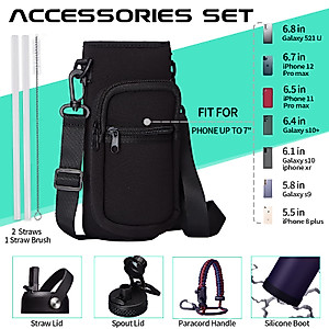 40OZ Stainless-steel Water-Bottle with Straw - Pop-up Spout & Straw Lids, Survival Paracord Handle, Storage Sleeve & Cup Mat, Leak Proof Reusable Insulated Men Women Water Jug for Gym Workout