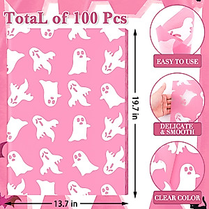 100 Sheets Halloween Pink Boo Tissue Paper, 20 x 14in Pink Ghost Print Wrapping Tissue Cute Ghpst Art Decorative Tissue for Happy Boo Day Girls Baby Shower Birthday Party Supplies