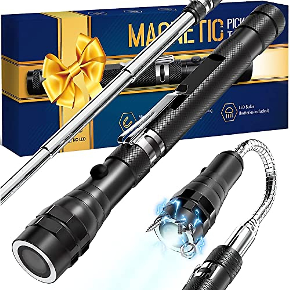 Gifts for Men Dad,Magnet Tool Telescoping Magnetic Pickup Light,22" Extending Magnet Stick Cool Tool Gadget for Men,Unique Birthday Gift for Men HIM,HER,Husband,Grandpa,Stuff for Hard to Reach Place