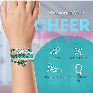Cheer Charm Bracelet- Green Infinity Love Adjustable Cheerleading Jewelry in Team Colors for Cheerleader
