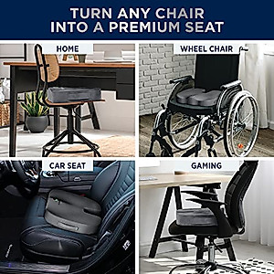 Seat Cushion for Office Chair – Memory Foam Tailbone Pillow Pad for Sitting, Computer, Desk, Chair, Car – Contoured Posture Corrector for Sciatica, Coccyx Back Pain Relief (Grey)