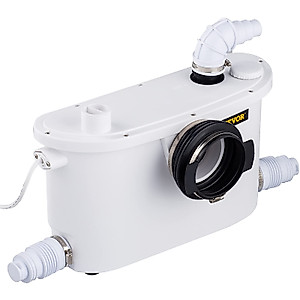 VEVOR Macerator Pump 400W, 4 Inlets for Basement, Kitchen, Toilet, Sink, Shower, Bathtub Waste Water Disposal Upflush Machine, Elevation up to 21ft, White
