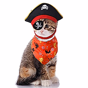 Gittcoll Anelekor Pirate Dog Cat Costume Suit Halloween Funny Pet Clothes with Pirate hat & Bandana Caribbean Style Cat Apparel Corsair Puppy Dressing Up Cosplay for Small Dogs Kitty (Navy)
