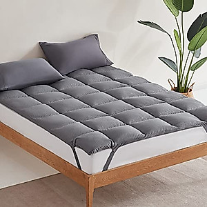 SLEEP ZONE Full Size Cooling Mattress Topper Quilted Fitted Mattress Pad Cover Soft Fluffy Down Alternative Pillow Top Bed Topper Deep Pocket 8-21 Inch (Grey, Full)