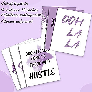 Clabby 6 Pieces Boss Lady Inspirational Wall Art, Motivational Saying Wall Poster, Typography Lady Art Print Wall Decor, Unframed Motivational Print for Women Bathroom Lash Room (Purple)